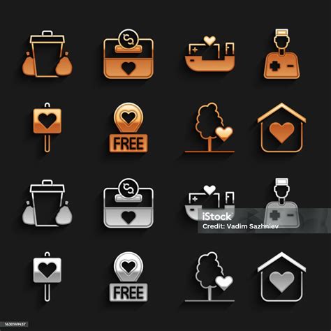 마음 남자 의사 노숙자를 위한 쉼터 나무 심기 자원 봉사 팀 인도주의 선박 쓰레기통 기부 및 자선 아이콘으로 위치를 설정합니다 벡터 0명에 대한 스톡 벡터 아트 및 기타