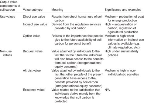 1 Output Value Use And Non Use Values Components Of Tev Of Soil