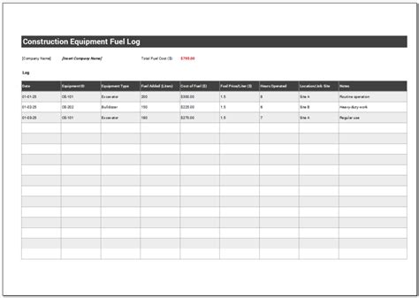 Printable Fuel Log Templates For MS Excel Excel Templates