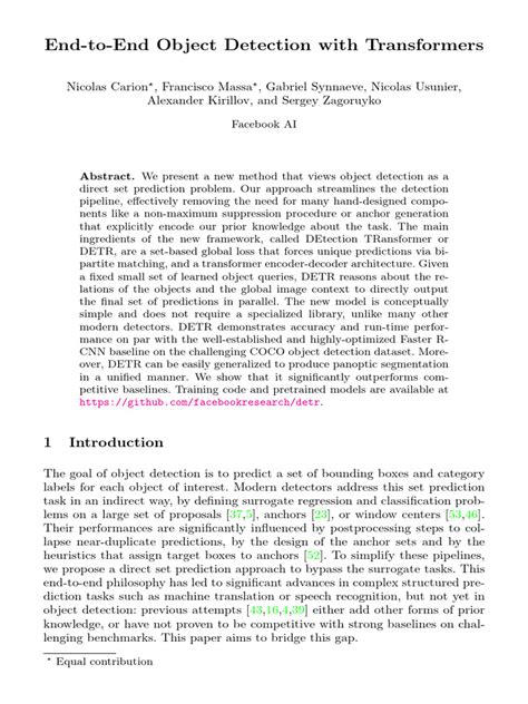 End To End Object Detection With Transformers Abstract Pdf Learning Algorithms