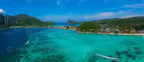 Aerial View Of Phi Phi Islands In Thailand Showing Turquoise Waters