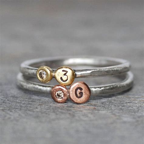Diamond Initial Stack Ring Tiny Gold And Silver By Lilianginebra Diamond Stacking Rings Tiny