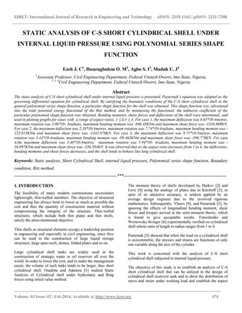 Static Analysis Of C S Short Cylindrical Shell Under Internal Liquid Pressure Using Polynomial