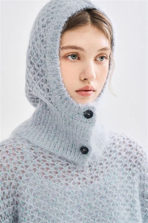 LÄtt 실크 블렌드 엠보 니팅 바라클라바 2024 빈티지 뜨개질 실크 가지