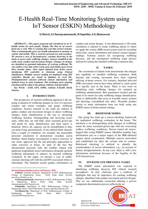 PDF E Health Real Time Monitoring System Using IoT Sensor ESKIN Methodology