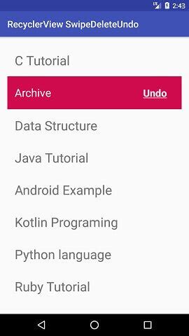 Swipe To Delete RecyclerView Items With UNDO In Android Studio