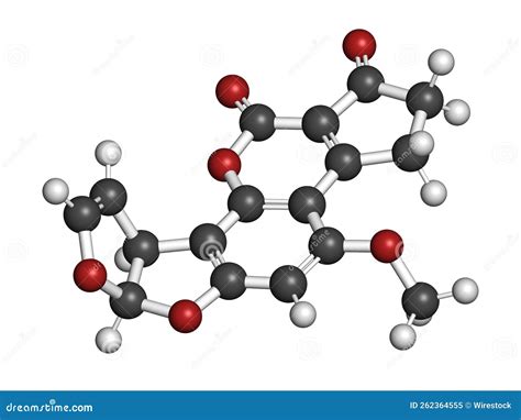 Aflatoxin B1 Molecule 3d Rendering Flat Molecular Structure With Chemical Formula And Atoms