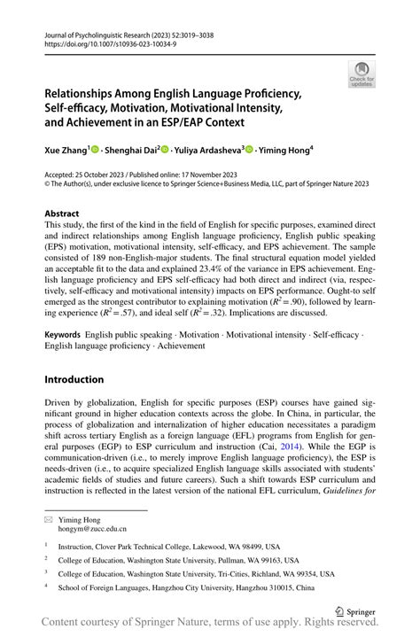 Relationships Among English Language Proficiency Self Efficacy Motivation Motivational