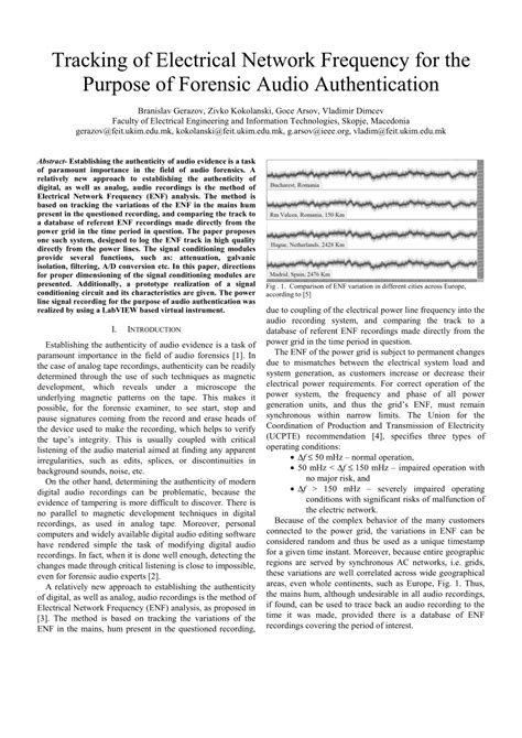 Pdf Tracking Of Electrical Network Frequency For The Purpose Of Forensic Audio Authentication