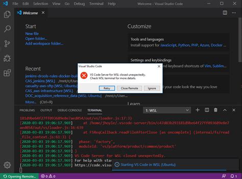 Error Cannot Run Wsl Disconnected Issue Microsoft Vscode Github