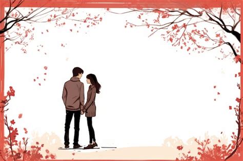 Premium Photo An Illustration Of A Couple Standing Under A Tree With Red Leaves