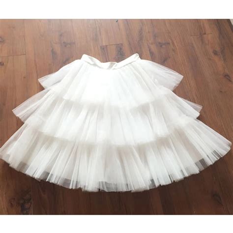 Chic Pure White Ruffles Mini Tulle Skirts For Women Tiered Short Tutu A Line Skirt Women Zipper