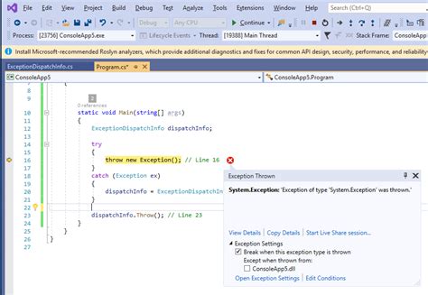 ExceptionDispatchInfo Throw Restores The Wrong Debugger Call Stack