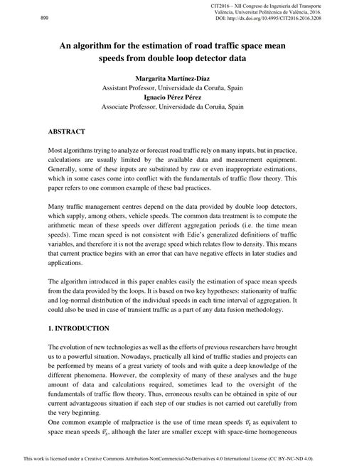 pdf an algorithm for the estimation of road traffic space mean speeds