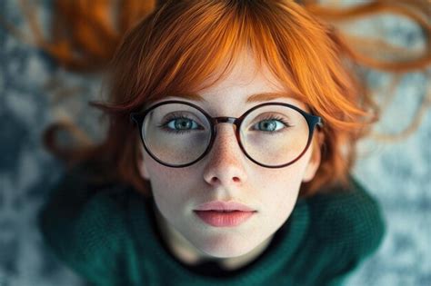 Woman With Red Hair And Glasses Premium Ai Generated Image