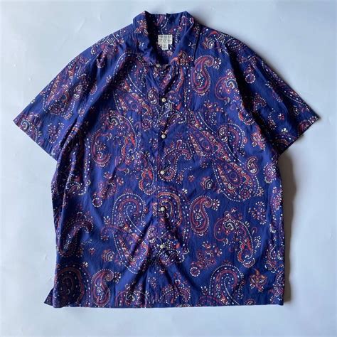 兩光師古著 深藍紅色變形蟲襯衫 設計館 兩光師古著 男襯衫 休閒襯衫 Pinkoi