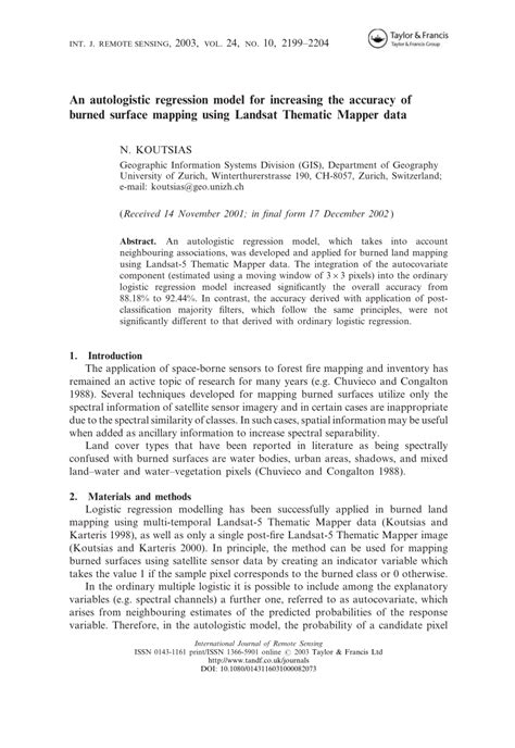 Pdf An Autologistic Regression Model For Increasing The Accuracy Of