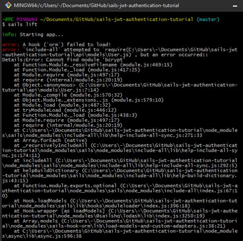 A Hook `orm` Failed To Load · Issue 1 · Auth0 Blogsails Jwt Authentication Tutorial · Github