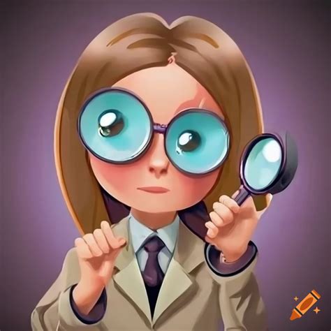 Girl With Magnifying Glass Cartoon