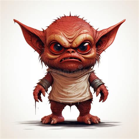 Grotesque Red Imp With Menacing Expression In White Background Stock