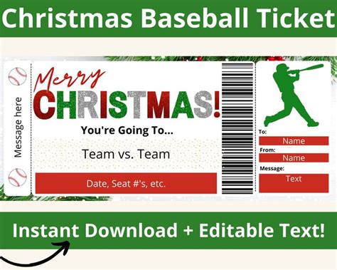 Christmas Baseball Ticket Baseball Game Ticket T Baseball