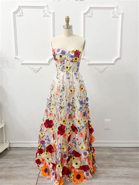 Embroidered Gown 3d Floral Wedding Dress Embroidered Dress Spring Wedding Dress Etsy