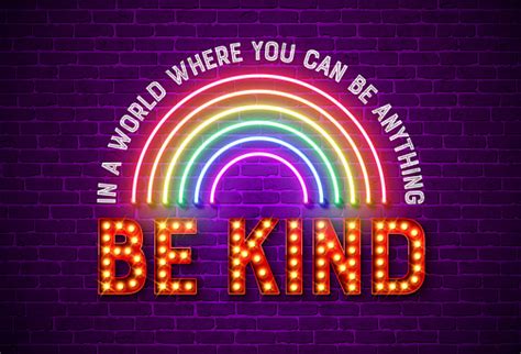 프라이드 달 Lgbtq 일러스트 와 빛나는 무지개 네온 불빛과 전구 간판 편지 통하고 있는 벽돌 벽 배경 엽서 배너 인사말 카드 전단지 초대장 브로셔 포스터에 대 한 친절한