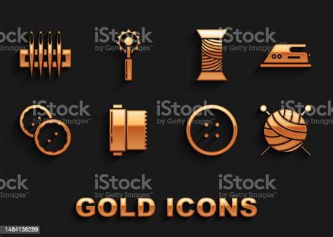 섬유 직물 롤 전기 다리미 뜨개질 바늘이 달린 원사 공 옷 재봉 버튼 실 스풀 바늘 재봉 및 커터 도구 아이콘을 설정합니다 벡터 가정 생활에 대한 스톡 벡터 아트 및 기타