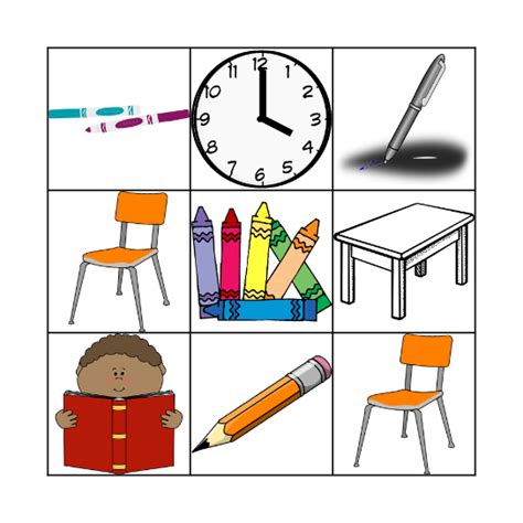 Classroom Objects Bingo Bingo Card