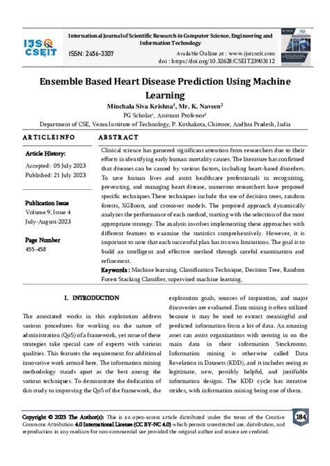 Pdf Ensemble Based Heart Disease Prediction Using Machine Learning