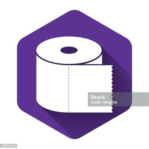 긴 그림자로 격리 된 흰색 화장지 롤 아이콘입니다 보라색 육각 버튼 벡터 일러스트레이션 가정 생활에 대한 스톡 벡터 아트 및 기타 이미지 가정 생활 가정의 방 건강한