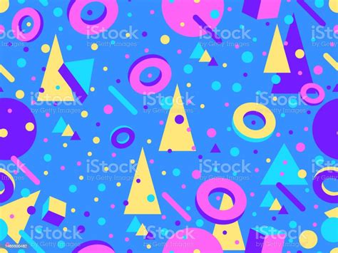 80년대 스타일의 3d 모양이 있는 기하학적 매끄러운 패턴 다양한 색상의 아이소메트릭 3d 기하학적 모양 종이 배너 및 배경 화면에 인쇄하기위한 디자인 벡터 그림 0명에