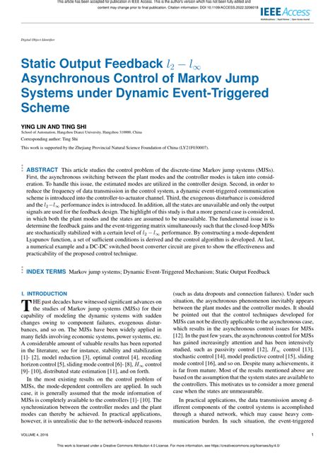 pdf static output feedback l 2 l ∞ asynchronous control of markov jump systems under dynamic