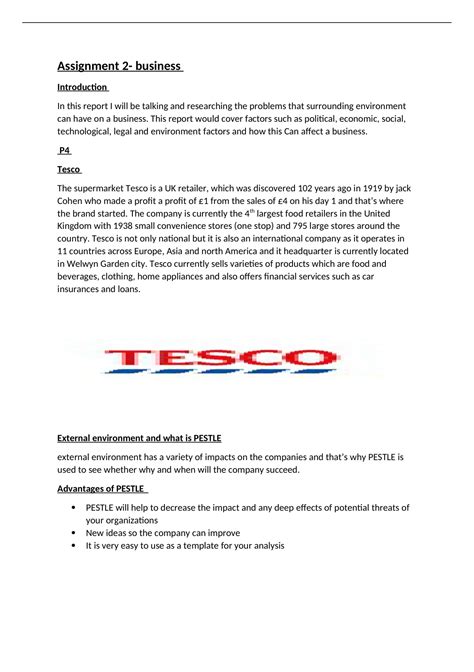 Essay Unit 1 Exploring Business Assignment 2 On Tesco Graded