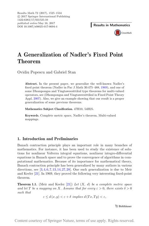 A Generalization Of Nadlers Fixed Point Theorem Request Pdf