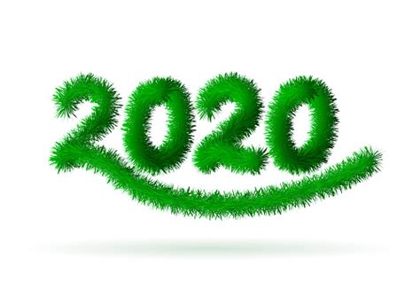 2020 숫자는 전나무 가지로 만들어집니다 모피 또는 틴셀 효과 휴일 벡터 그림입니다 새해 전야 기호입니다 인사말 카드 엽서 배너 포스터 등을위한 템플릿을 쉽게 편집 할 수