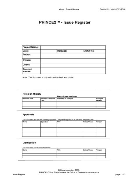 Fillable Online PRINCE2 Issue Register Fax Email Print PdfFiller