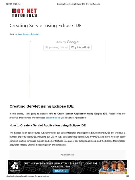 Creating Servlet Using Eclipse Ide Pdf Eclipse Software Java Programming Language