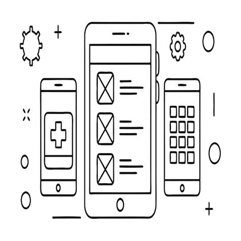 모바일 와이어프레임ux ui 디자인 애플리케이션 인터페이스 와이어프레이임 디자인 모바일 모 프리미엄 ai 생성 벡터