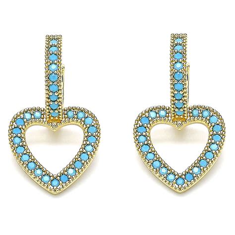 Oro Laminado Huggie Hoop Gold Filled Style Heart Design With Turquoi