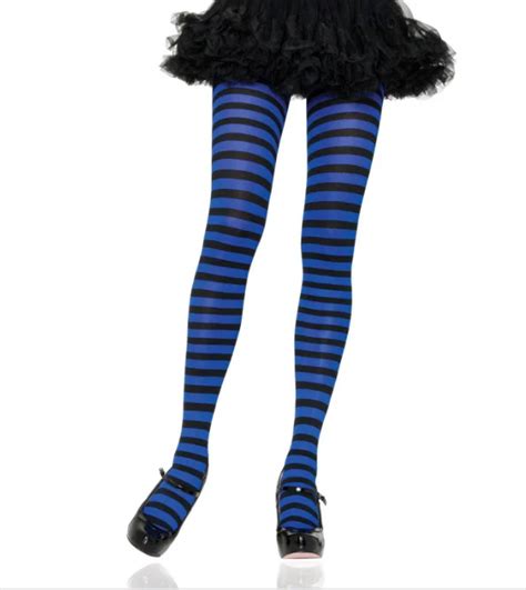 Nylon Striped Tights Black And Blue Hosiery Legwear And Tights