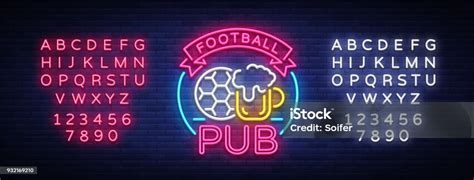 축구 술집 네온 간판입니다 네온 스타일 가벼운 배너 밝은 밤 바 광고 디자인 패턴 스포츠 바 로고 디자인 요소 라이브 축구 벡터 일러스트입니다 편집 텍스트 네온 사인