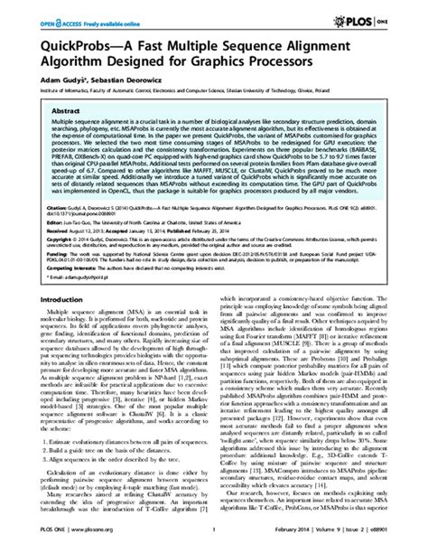 Pdf Quickprobs—a Fast Multiple Sequence Alignment Algorithm Designed