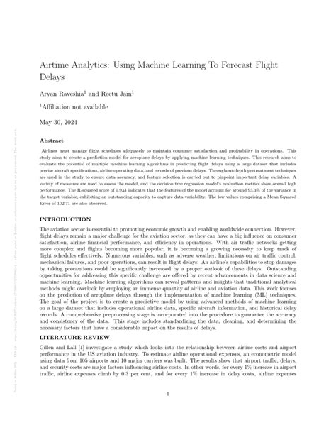 Pdf Airtime Analytics Using Machine Learning To Forecast Flight Delays