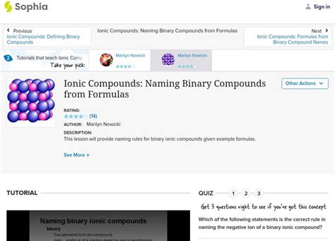 Sophia Ionic Compounds Naming Binary Compounds From Formulas Instructional Video For 9th
