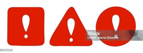 기하학적 모양 안에 느낌표가 있는 손으로 그린 빨간색 경고 표지판 낙서 스타일 경고 기호는 정사각형 삼각형 및 원으로 표시됩니다 비상 주의 및 위험 디자인을 위한 벡터