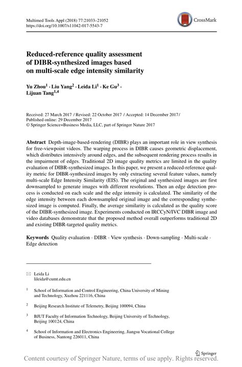 Reduced Reference Quality Assessment Of Dibr Synthesized Images Based On Multi Scale Edge