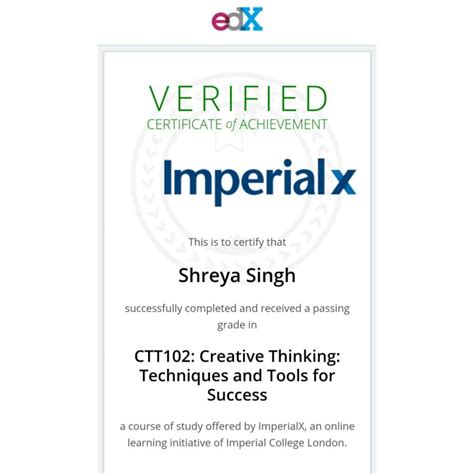 Shreya Singh On Linkedin Certificate Certified Edx Onlinecourse Creativethinking