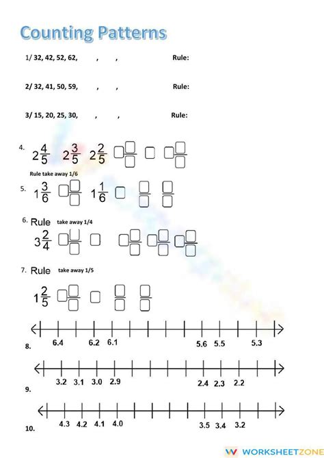 Counting Patterns Mixed Fractions And Decimals Worksheet