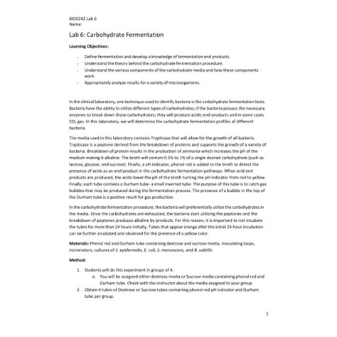 Bios 242 Week 3 Assignment Lab 6 Of 14 Onsite Carbohydrate Fermentation Course Resources